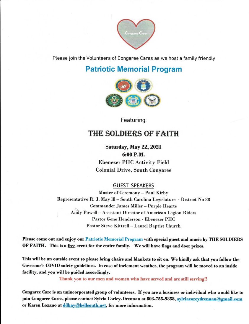 Reminder - Patriotic Memorial Program and Sing in South Congaree ...