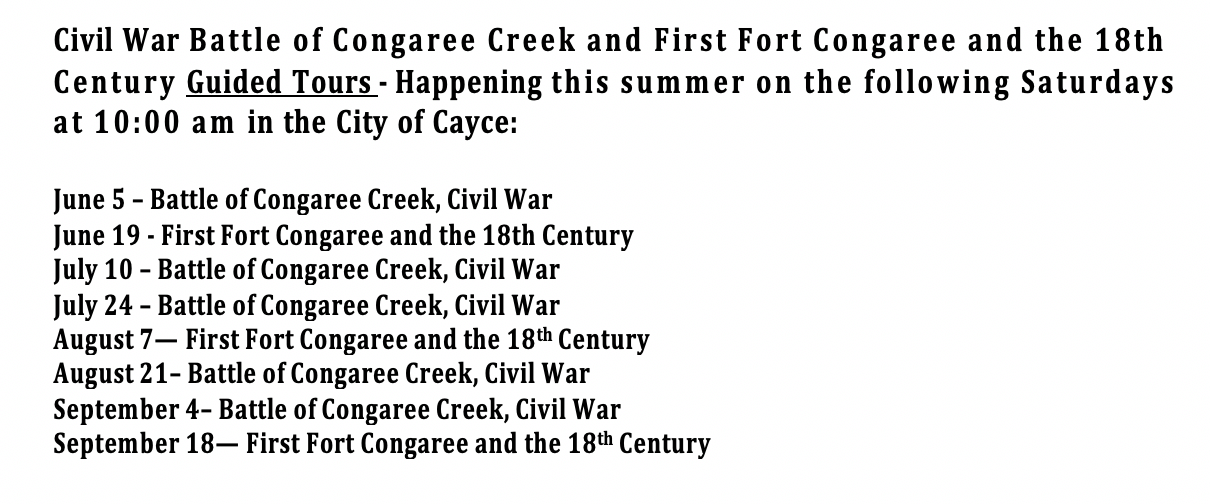 City of Cayce offering history tours - Battle of Congaree Creek Tour is ...