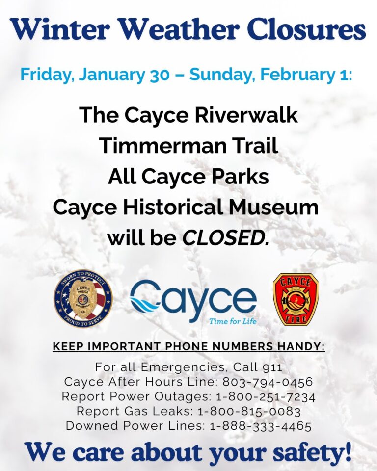 Cayce Riverwalk, City Parks Closed as winter storm approaches ...